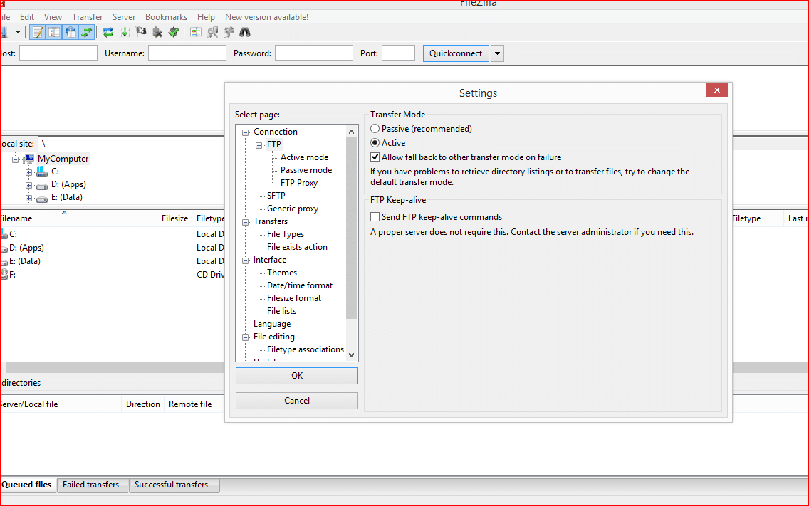 How to set Filezilla to active mode - Knowledgebase - Icy Evolution